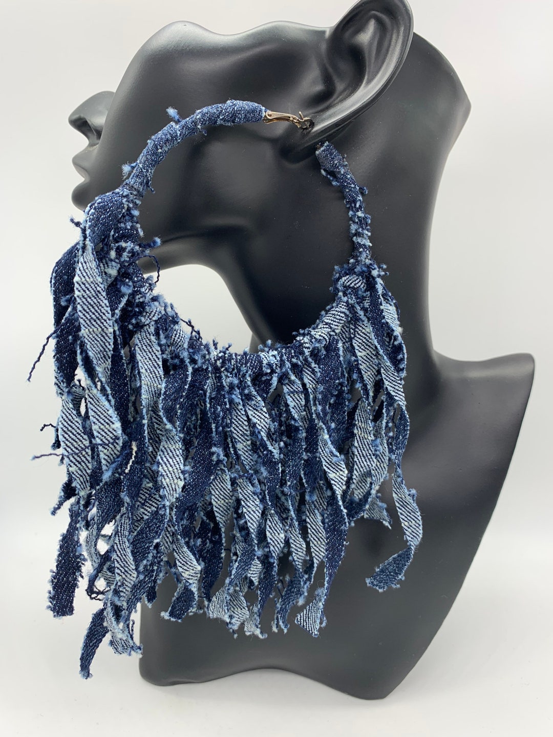 Hoop Fringe Denim Earring - Etsy