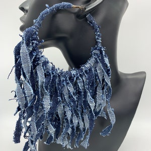 Hoop Fringe Denim Earring - Etsy