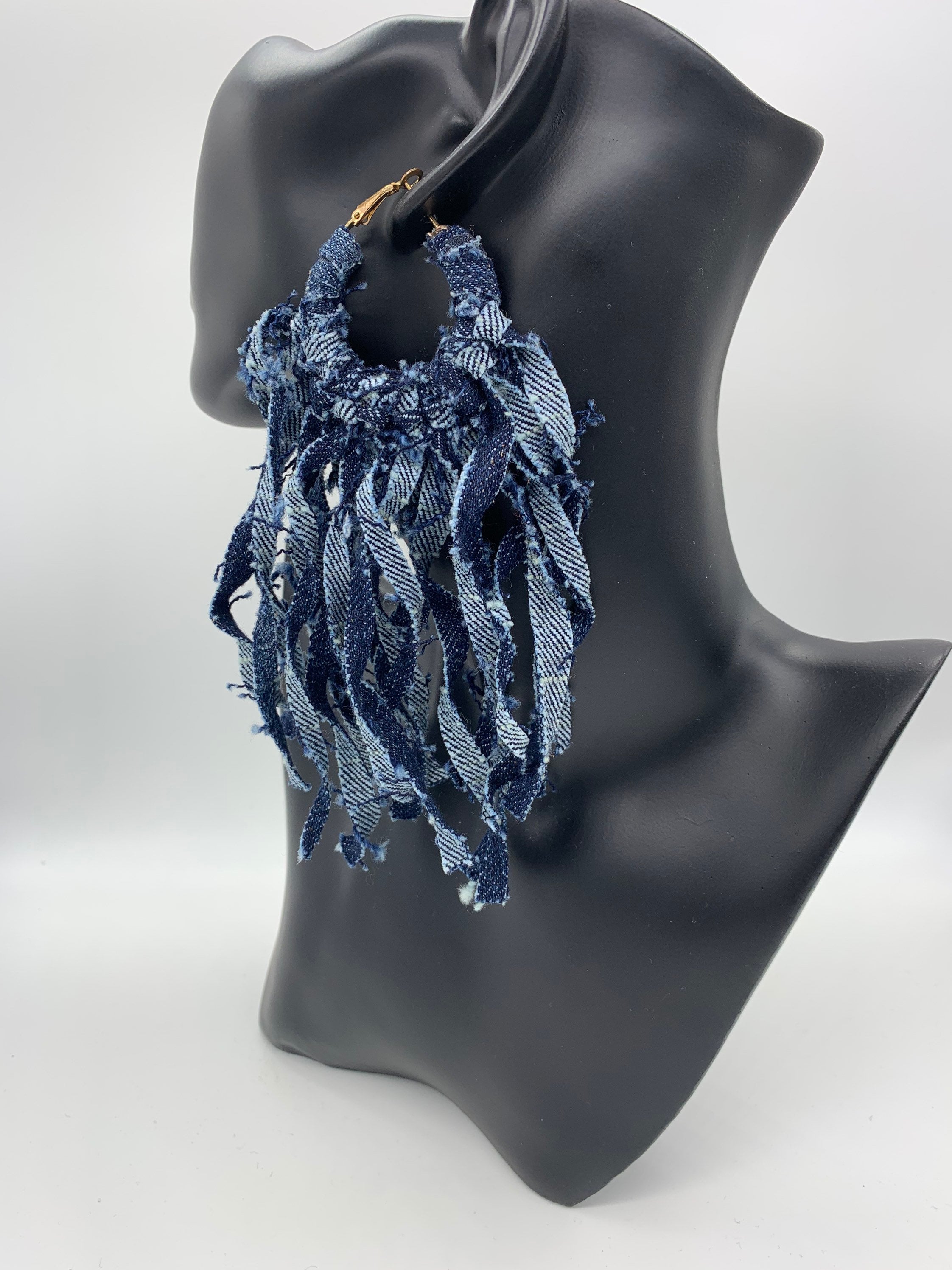 Hoop Fringe Denim Earring - Etsy