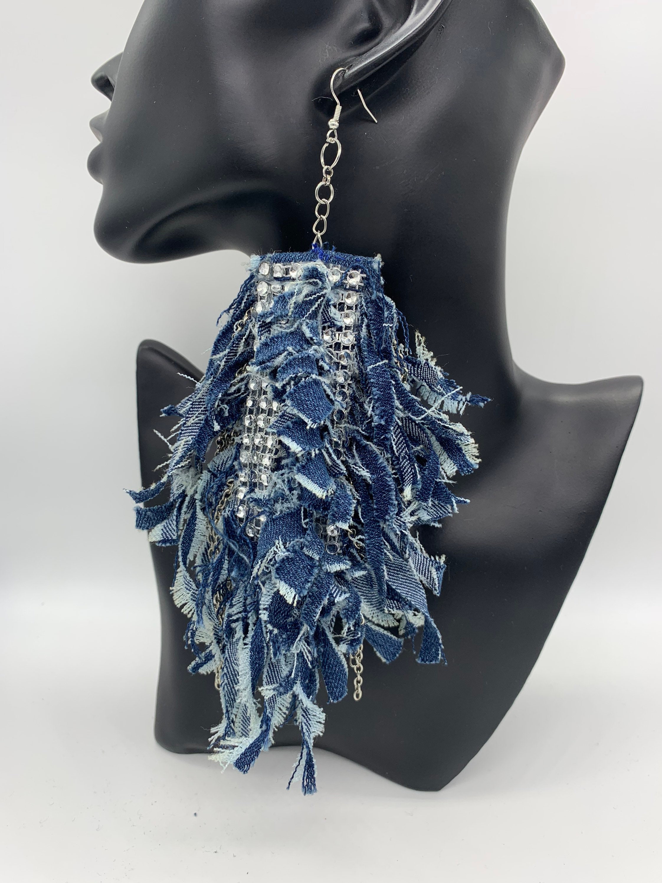 Fringe Denim Earring - Etsy