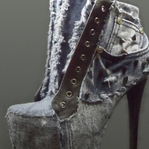 Denim Platform Boots With Spikes - Etsy