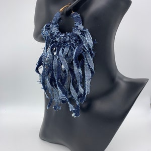 Hoop Fringe Denim Earring - Etsy