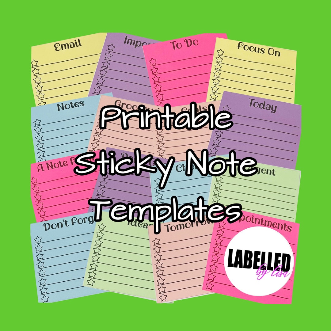 Sticky Notes Printable Templates, Grocery List, Daily Goals ...