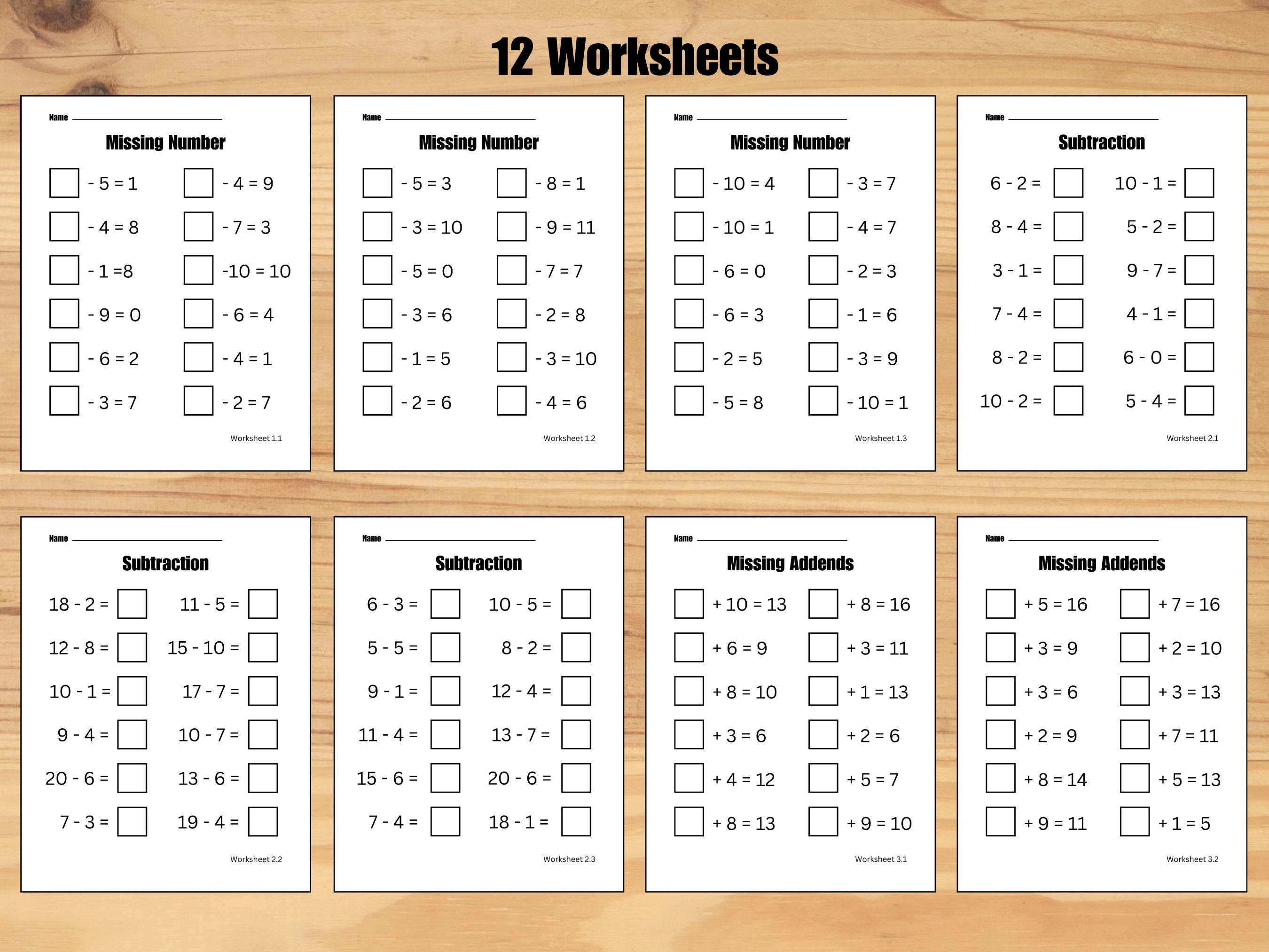 12 Worksheets, Subtraction, Addition, Missing Number, Missing Addend, W ...