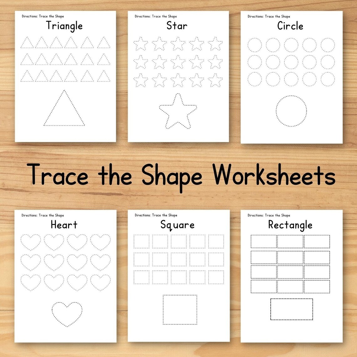 14 Printable Trace the Shape Worksheets, Preschool, Basic Shape ...