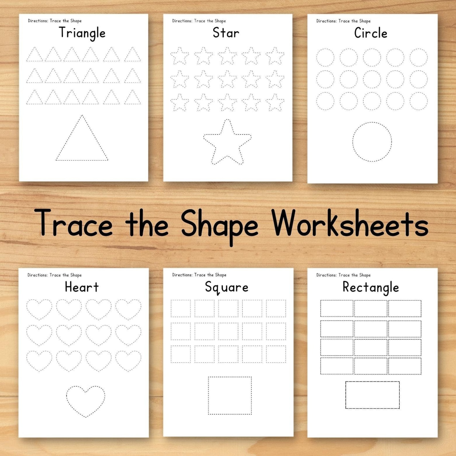 14 Printable Trace the Shape Worksheets, Preschool, Basic Shape ...