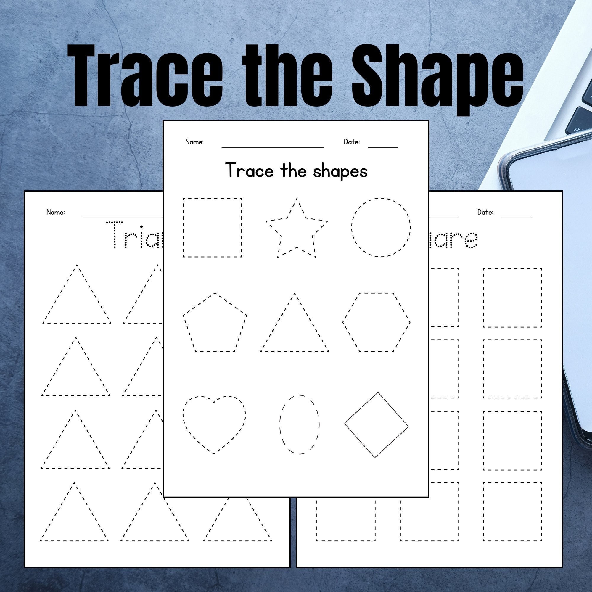 10 Printable Trace the Shape Worksheets Preschool Basic - Etsy