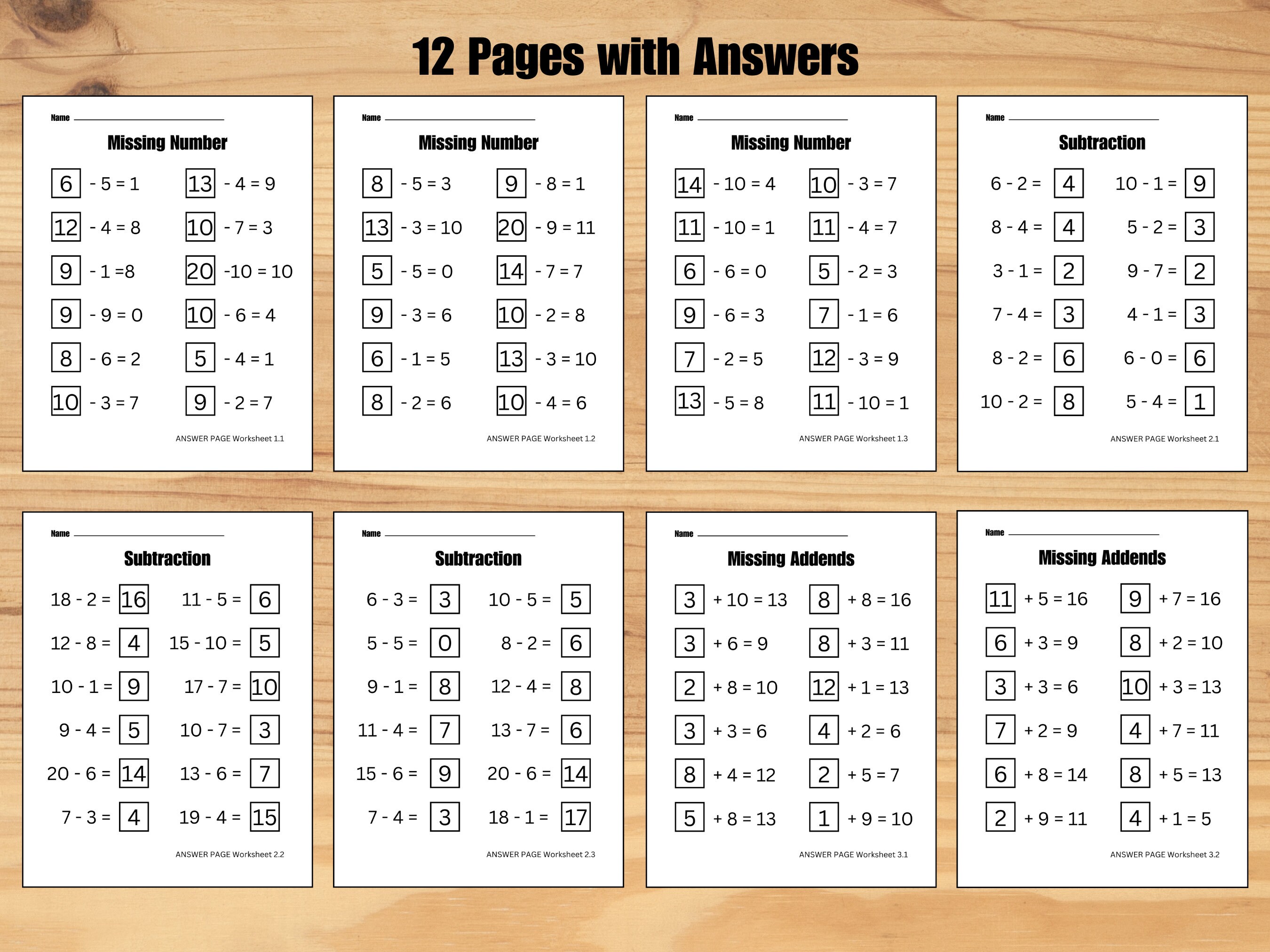12 Worksheets, Subtraction, Addition, Missing Number, Missing Addend, W ...