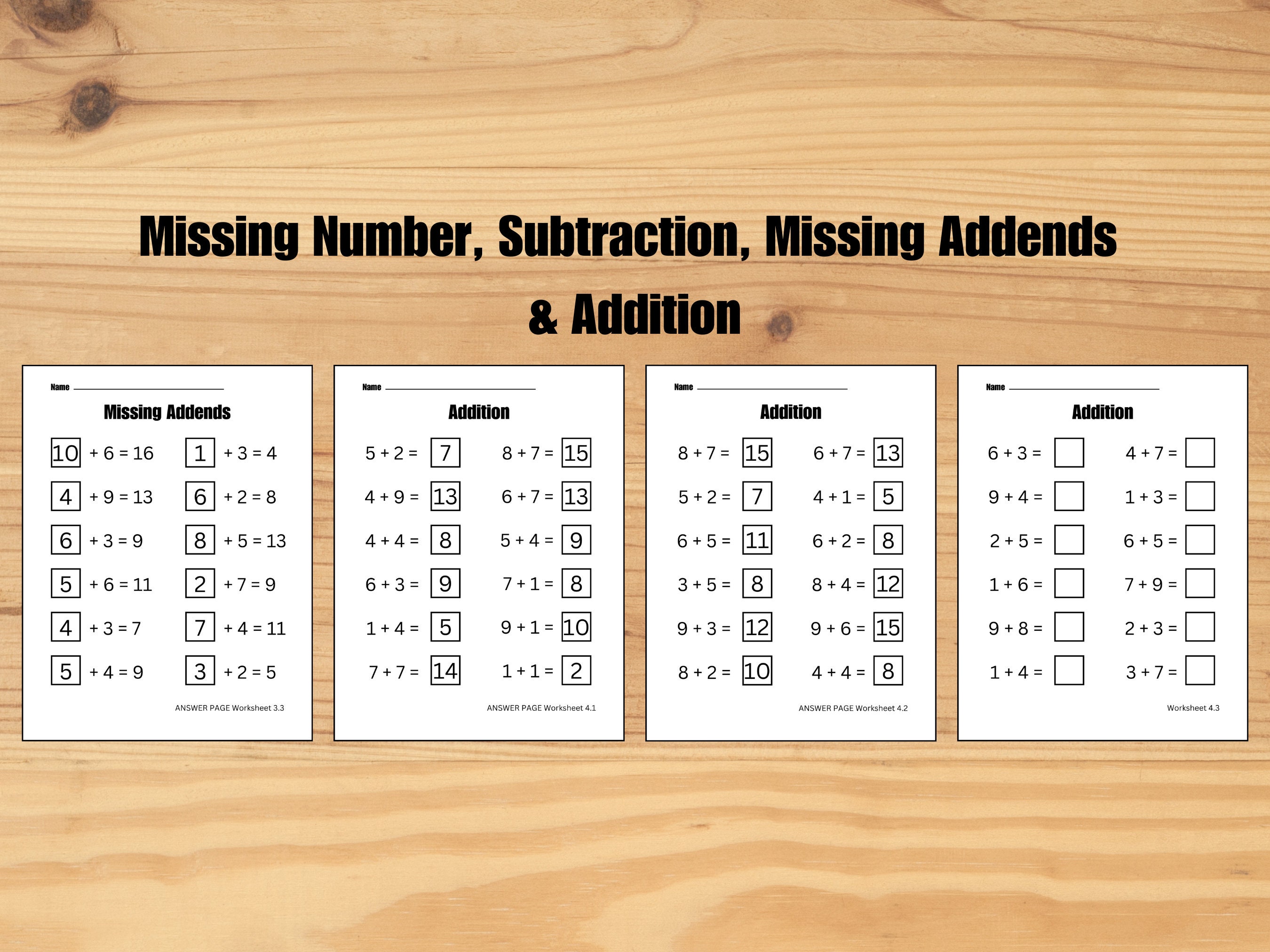12 Worksheets, Subtraction, Addition, Missing Number, Missing Addend, W ...