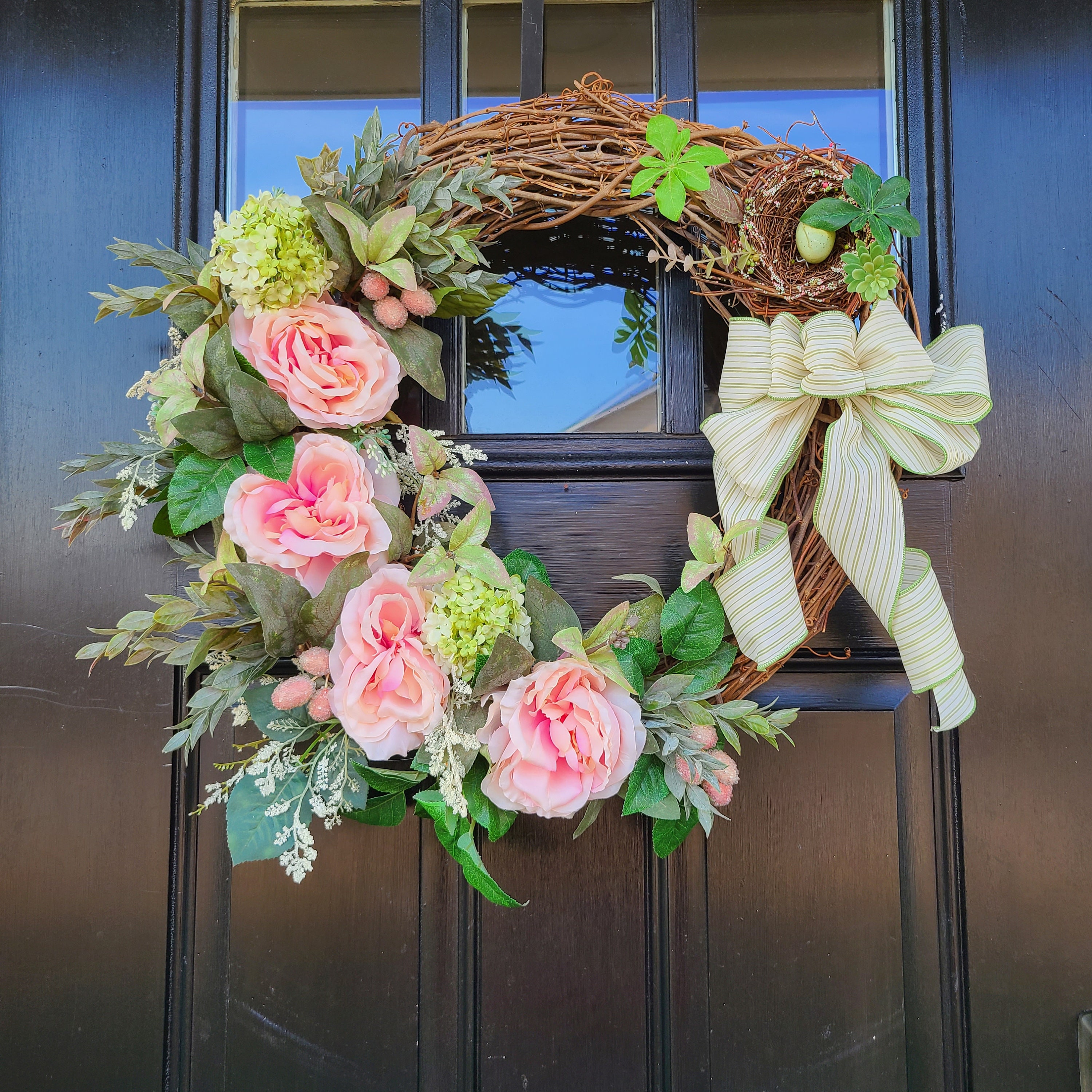 Cottage Style Wreath, Shabby Chic Wreath With Roses, Wreath for Shed ...