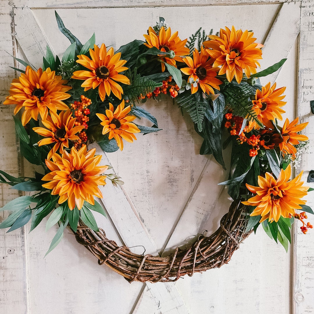 Fall Wreath With Mums in It for Front Door, Fall Wreath With Berries ...