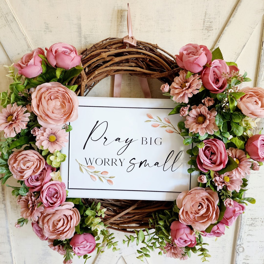 Pink Ranunculus and Cabbage Roses Spring Wreath for Front Door ...