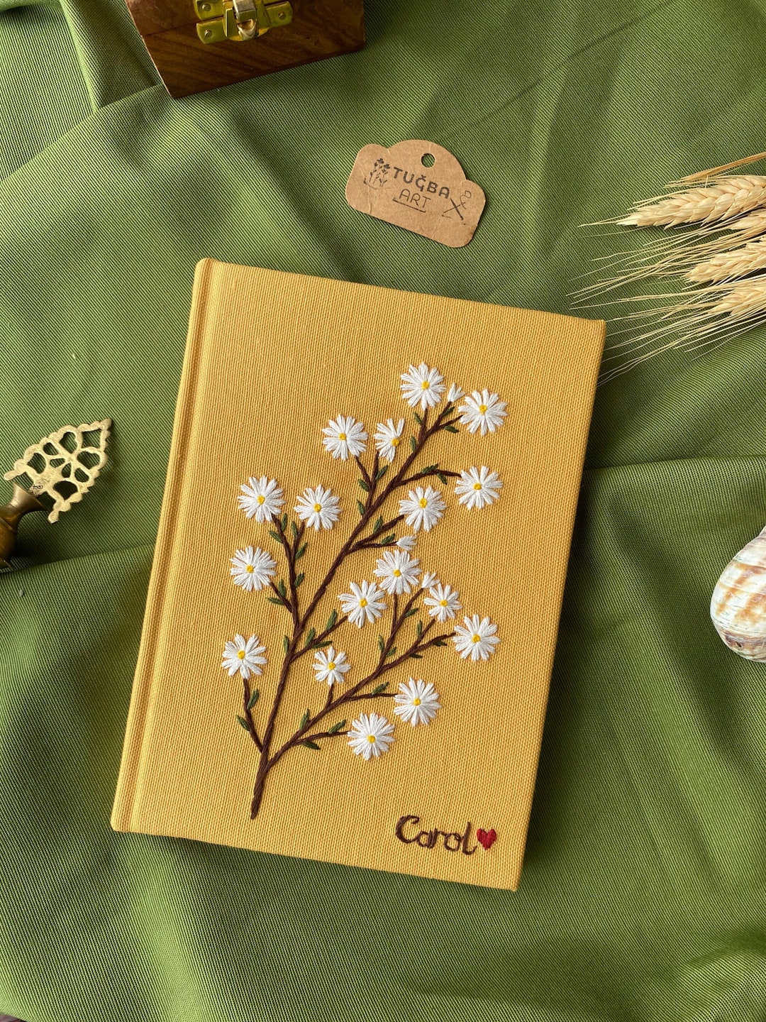 Yellow Daisy Embroidered Notebook: Handmade Linen Hard Cover Journal - Etsy