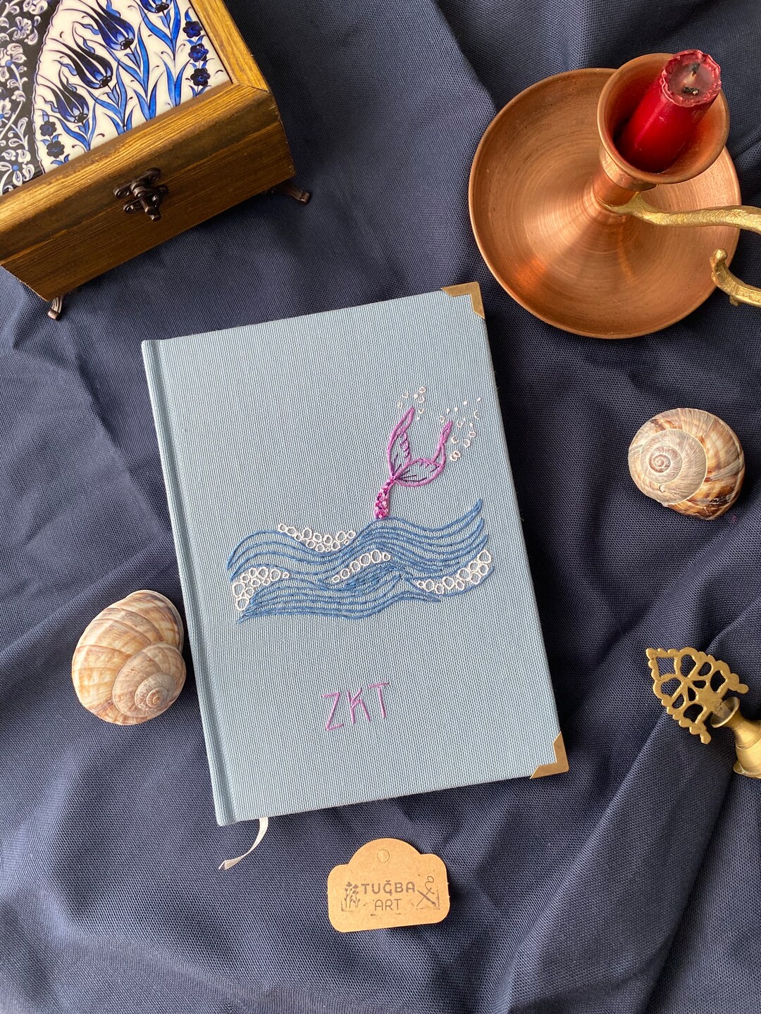 Custom Hand Embroidered Notebook, Baby Shower Notebook, Mermaid Design ...