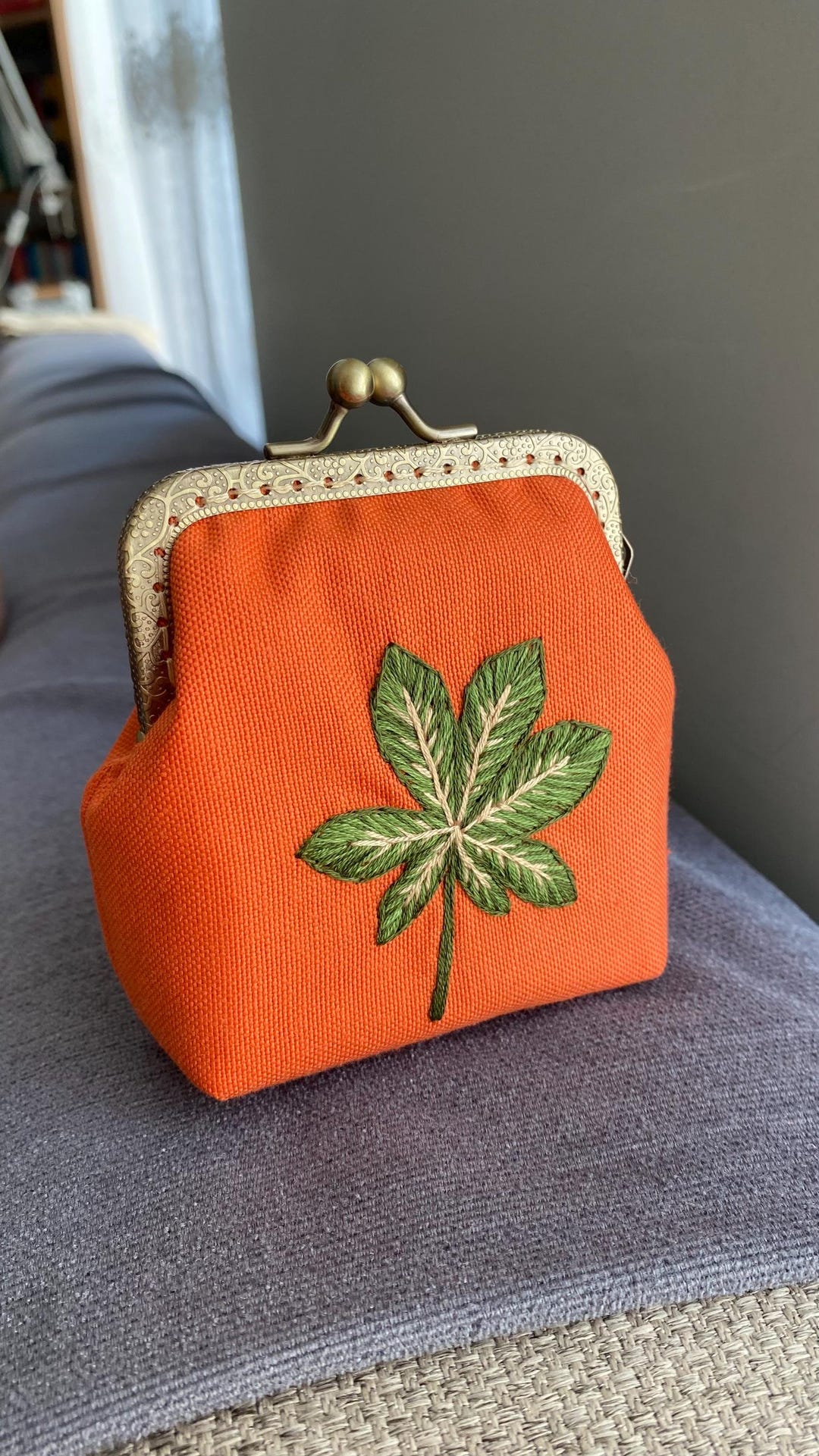 Hand Embroidered Orange Coin Purse: Vintage Kiss Lock Wallet - Etsy