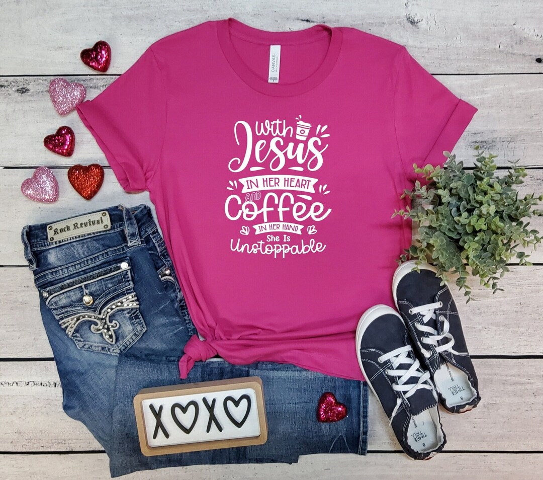 Jesus and Coffee T, Jesus Heart, Coffee, Christian Gift, Christian Lady ...
