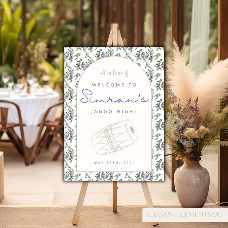 Indian Sikh Wedding Welcome Sign| Sangeet Maiyan Mendhi Choora Jaggo ...