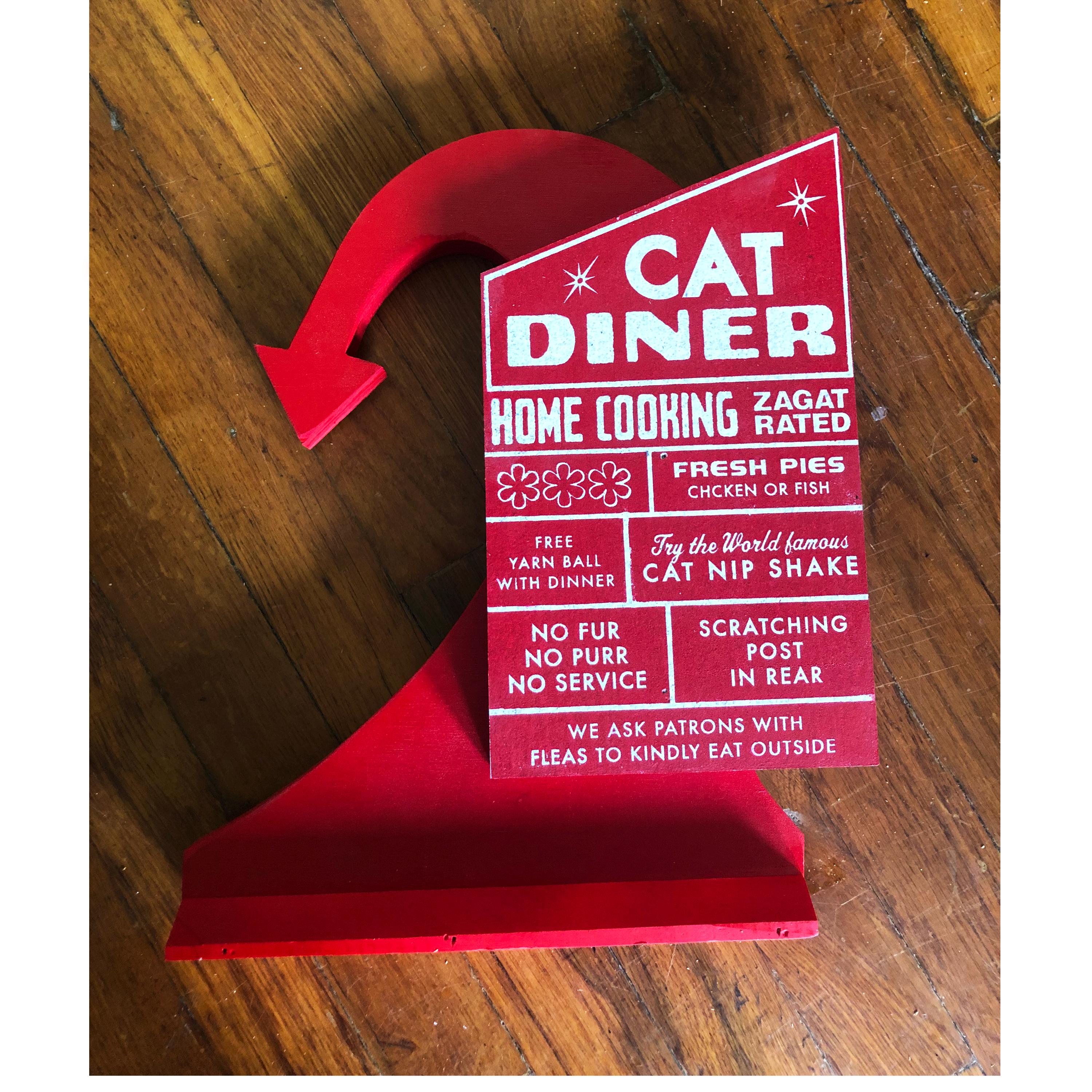 Funny Cat Dish Sign -cat Diner- Screen Printed Wooden Stand up Sign for ...