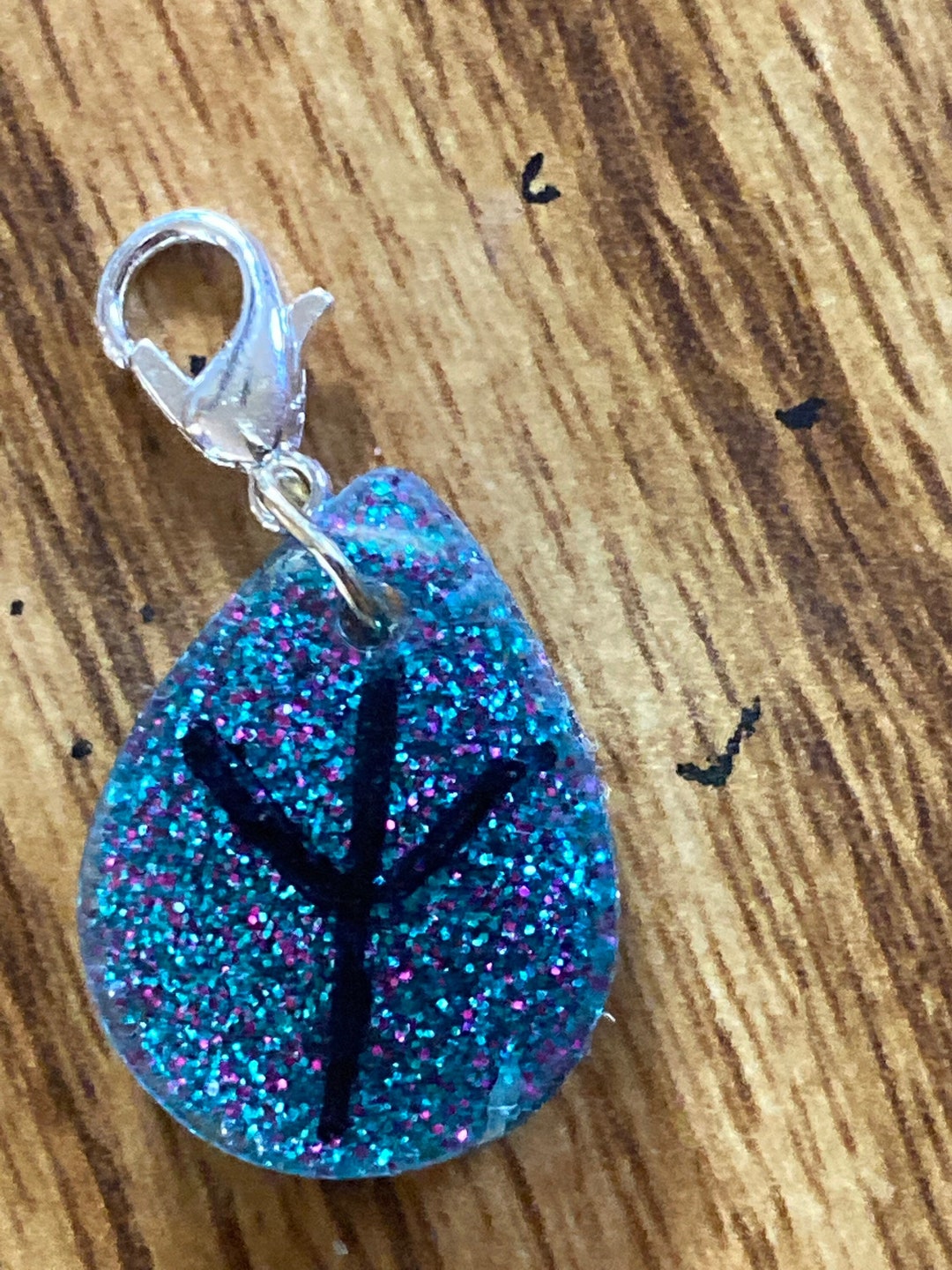 Teal and Pink Glitter UV Resin Pendant With Hand-painted Algiz Rune - Etsy