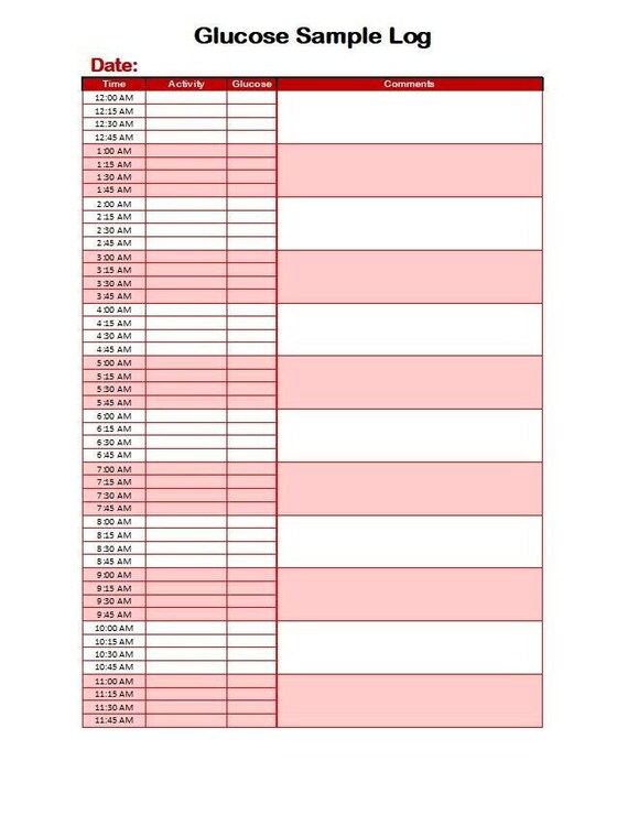 Hourly Glucose Spreadsheet / Printable Log - Etsy
