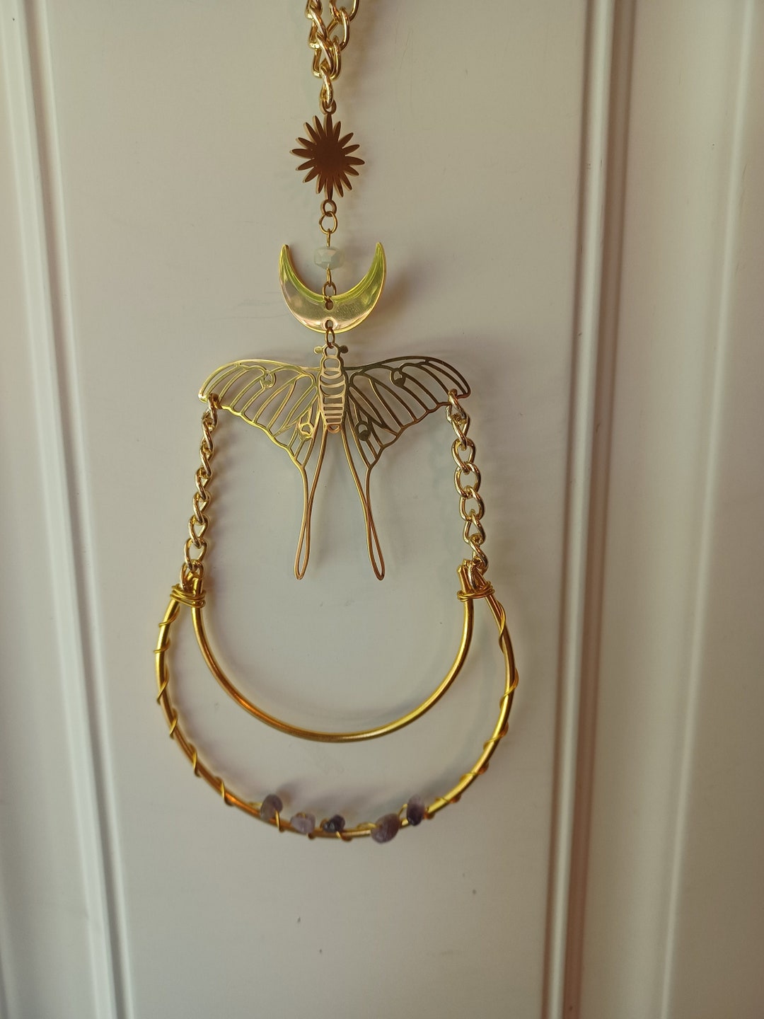 Luna Moth Gold Suncatcher, Sturdy Metal Celestial Crescent Moon and ...