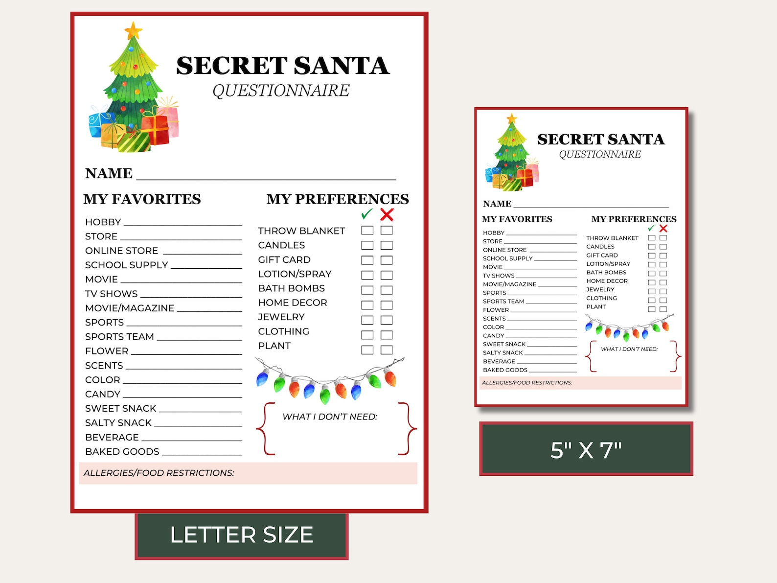 Printable Secret Santa Gift Exchange Questionnaire for Christmas and ...