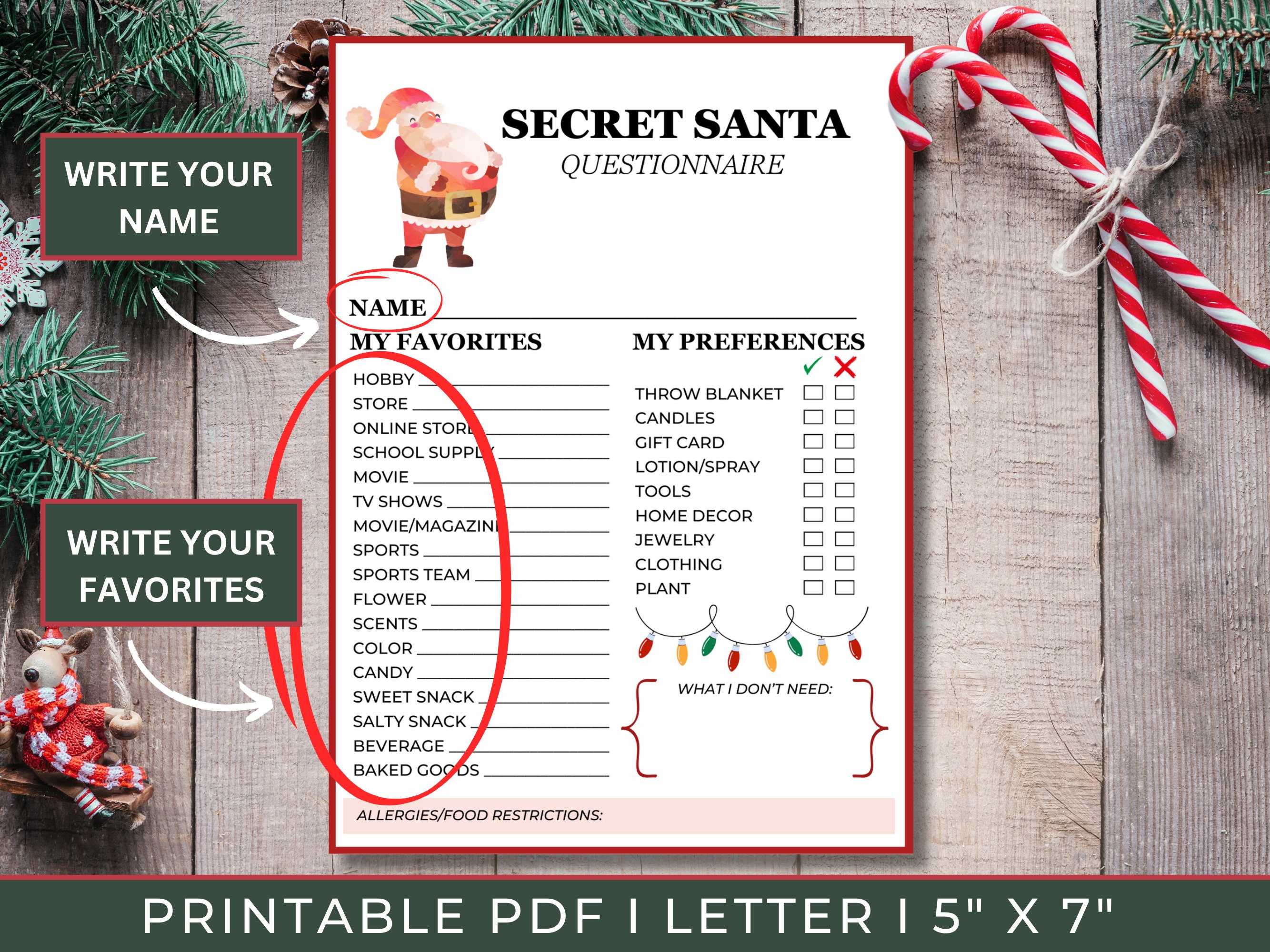 Printable Secret Santa Gift Exchange Questionnaire for - Etsy