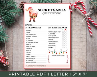 Printable Secret Santa Gift Exchange Questionnaire for Christmas and ...