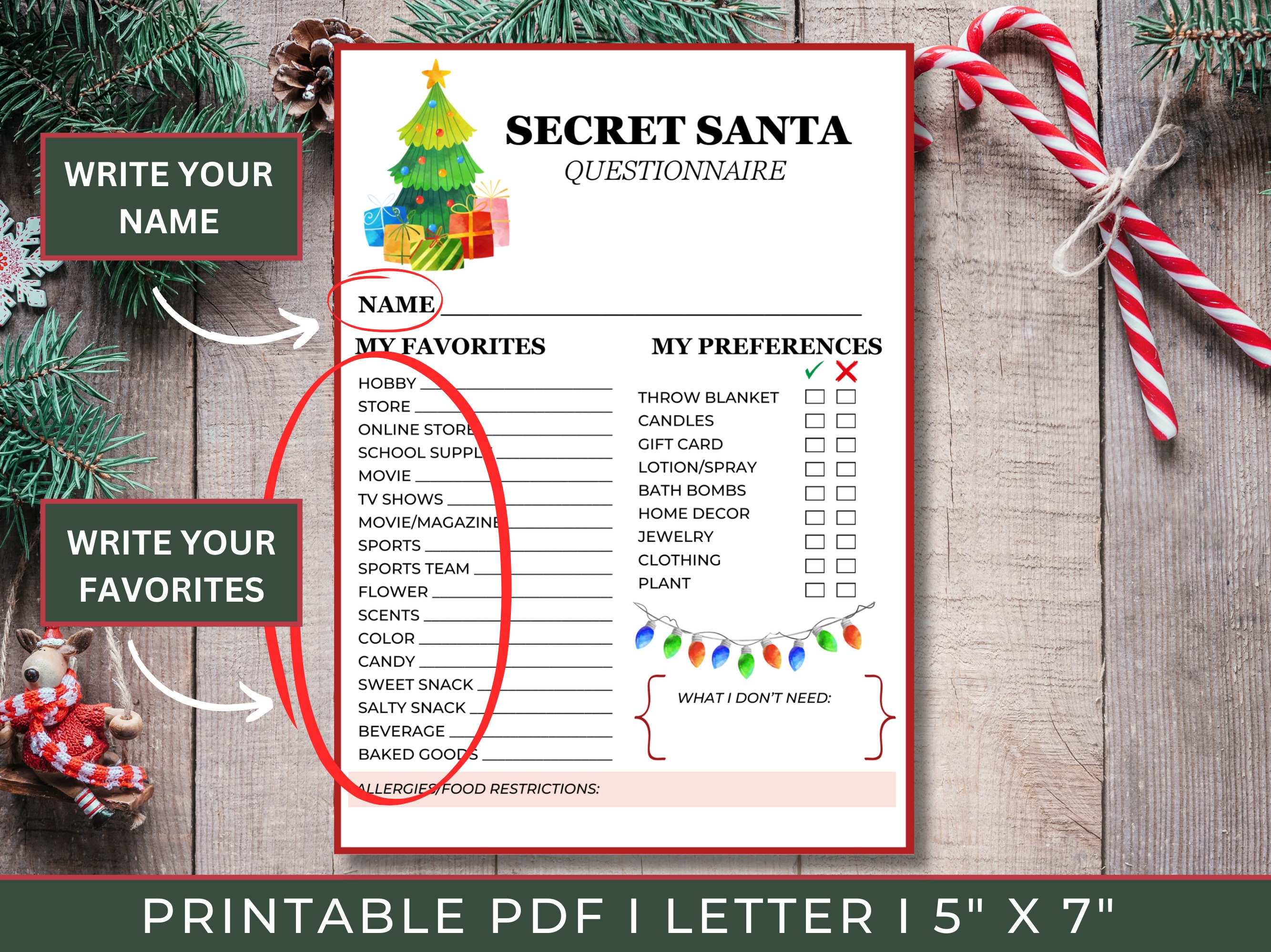 Printable Secret Santa Gift Exchange Questionnaire for Christmas and ...