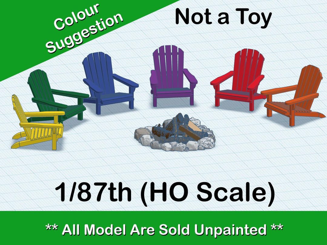 HO Scale Adirondack / Muskoka Chairs With Campfire Pit for Model Train ...