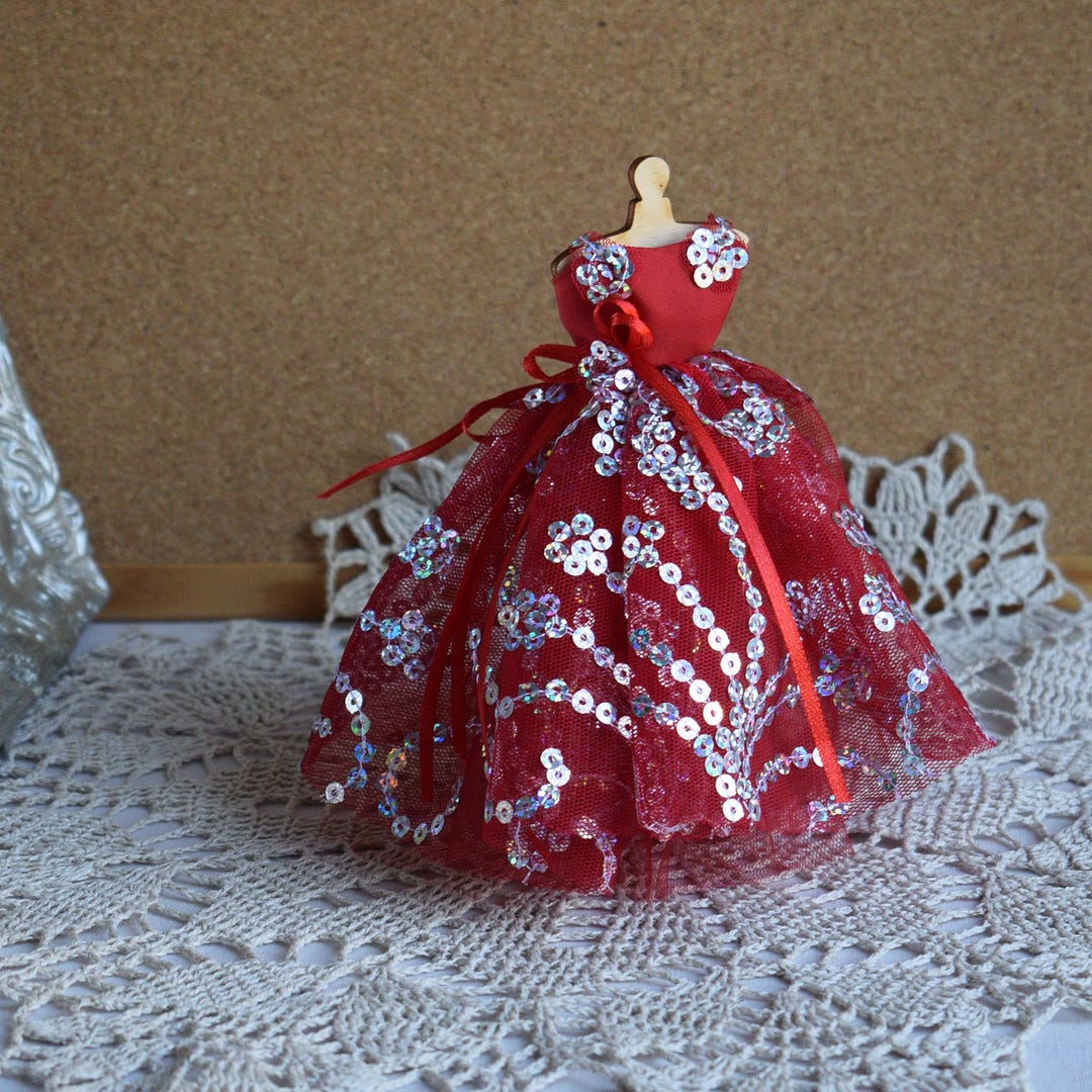 Miniature Red Dress. Miniature Doll Gown Dollhouse 1 12 Scale. Handmade ...