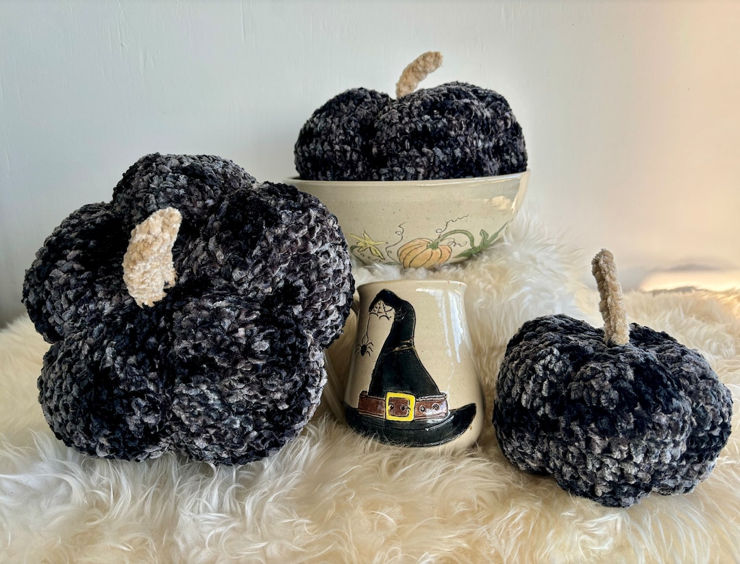 Set of 3 Pumpkins | Soft & Squishy | Black | Velvet | Thanksgiving ...