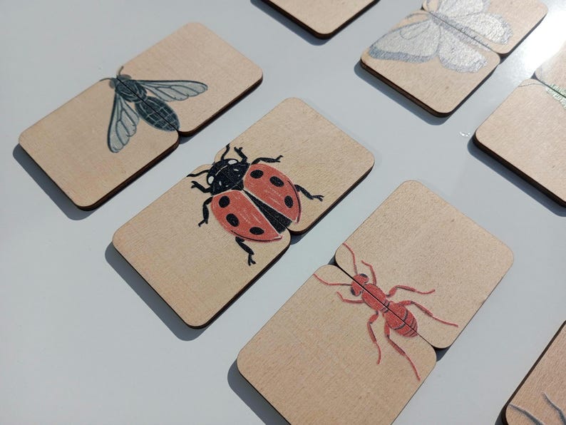 Montessori Wooden Bugs Matching Game, Memory Puzzle, Insect Educational ...
