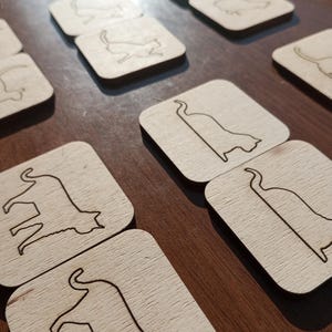 Cat Matching Game, Wooden Memory Cards for Kids, Montessori Educational ...