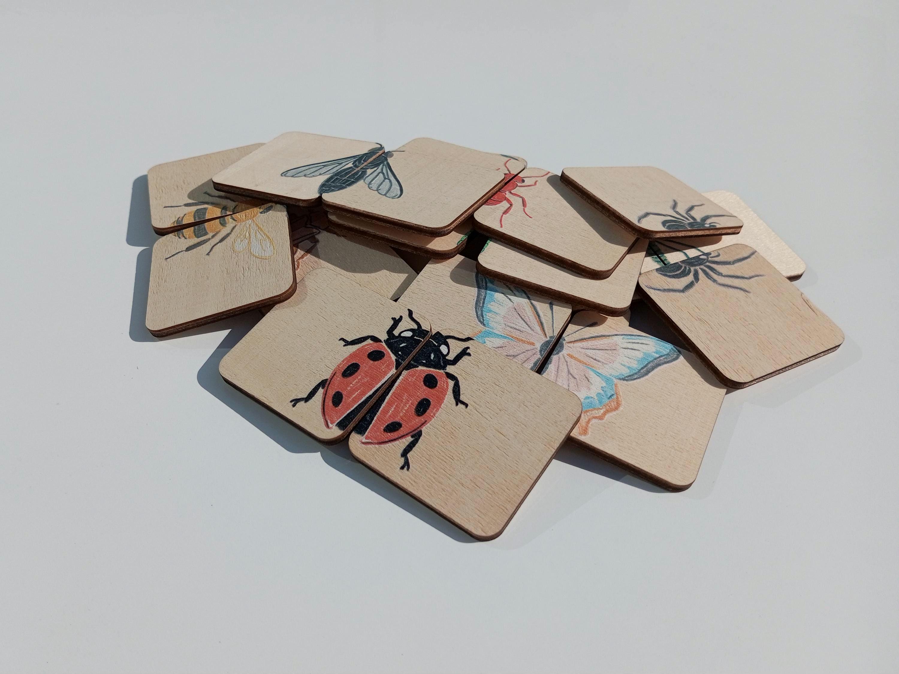 Montessori Wooden Bugs Matching Game, Memory Puzzle, Insect Educational ...