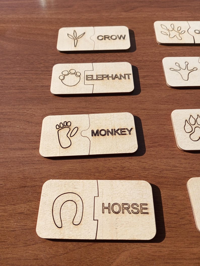 Wooden Animal Tracks Matching Game, Educational Puzzle for Kids ...