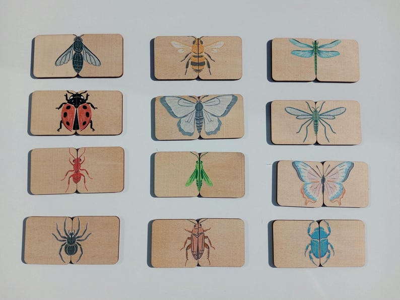 Montessori Wooden Bugs Matching Game, Memory Puzzle, Insect Educational ...