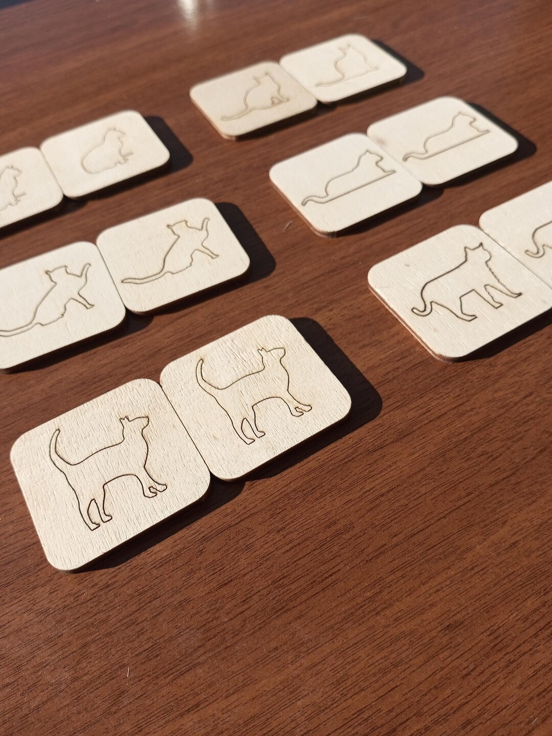 Cat Matching Game, Wooden Memory Cards for Kids, Montessori Educational ...