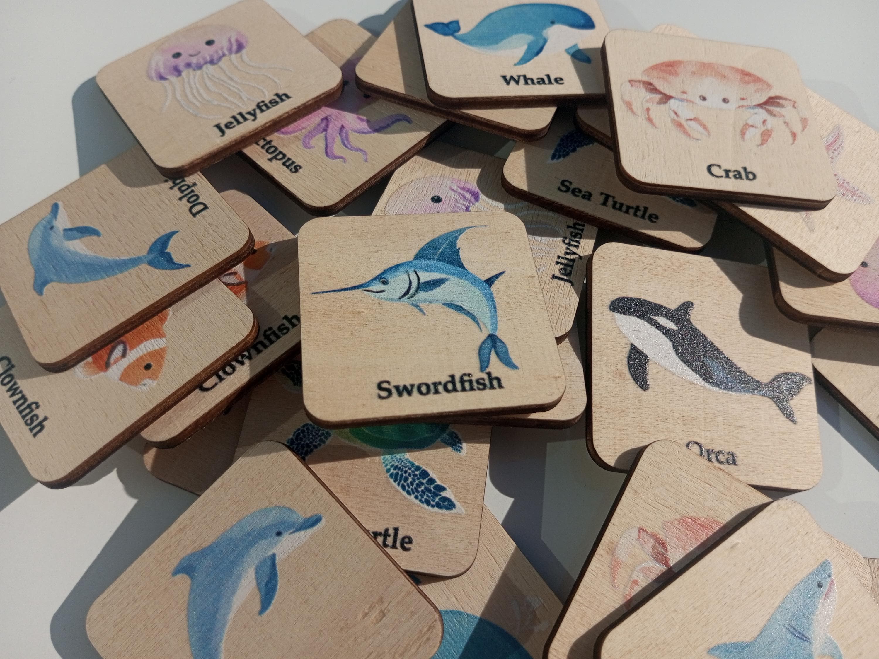 Wood Montessori Sea Animals Matching Game, Ocean Creatures Educational ...