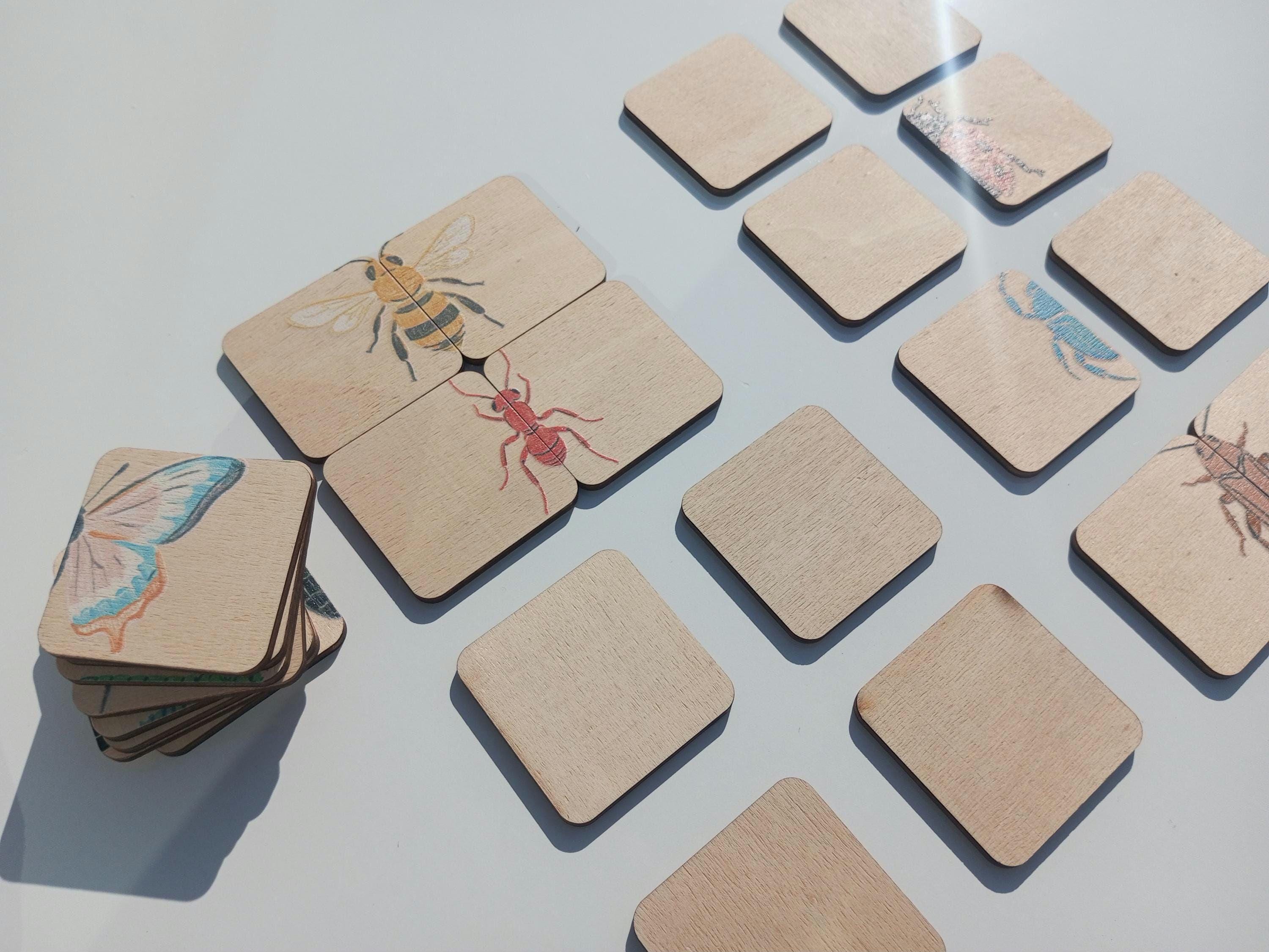 Montessori Wooden Bugs Matching Game, Memory Puzzle, Insect Educational ...
