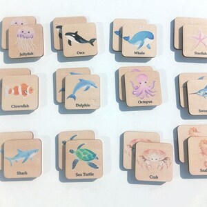 Wood Montessori Sea Animals Matching Game, Ocean Creatures Educational ...