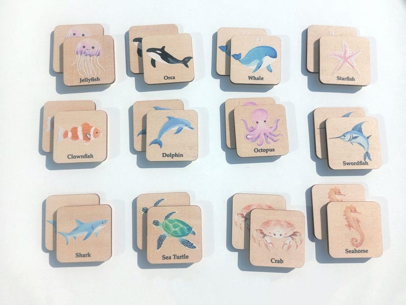 Wood Montessori Sea Animals Matching Game, Ocean Creatures Educational ...