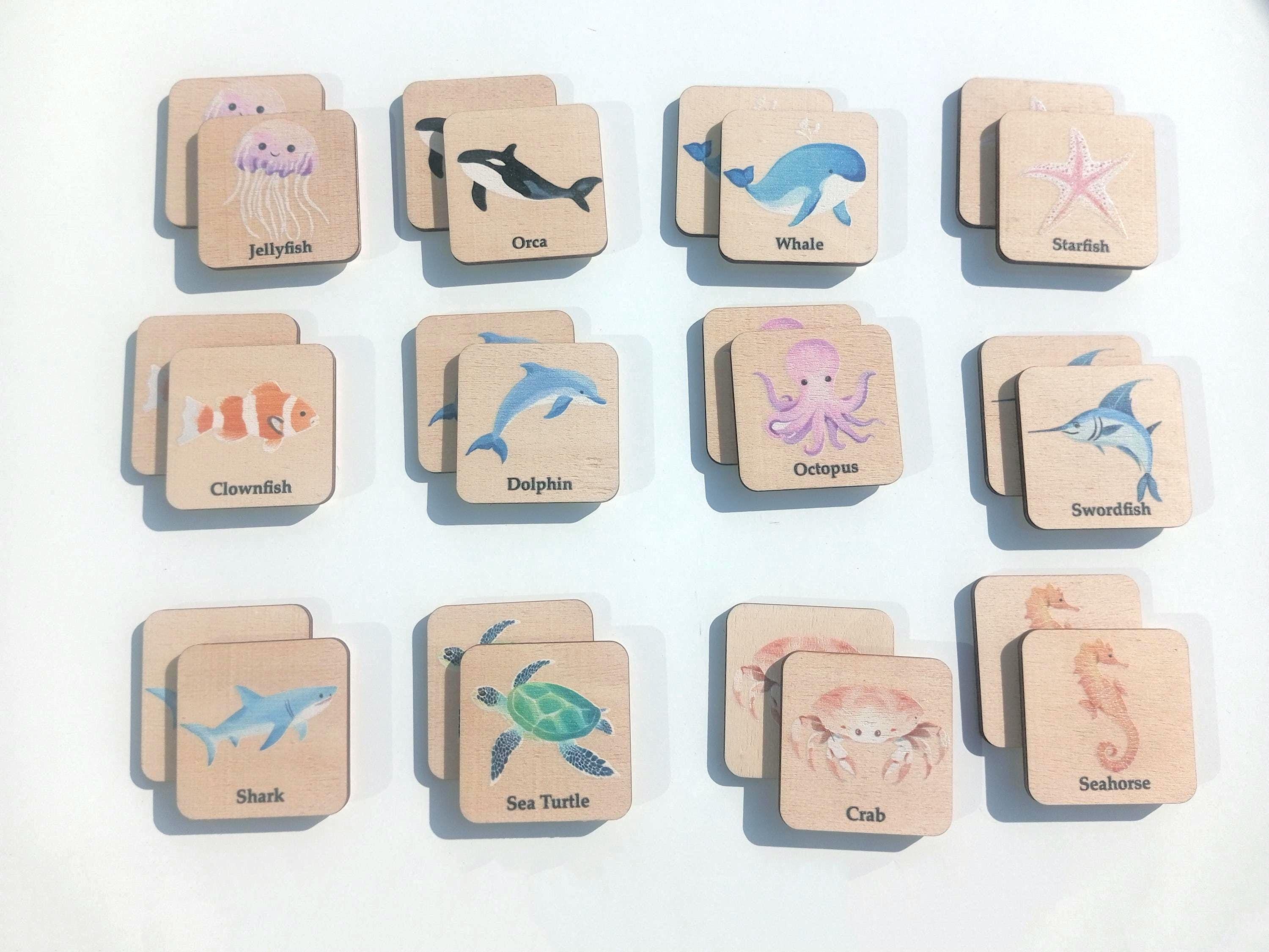 Wood Montessori Sea Animals Matching Game, Ocean Creatures Educational ...