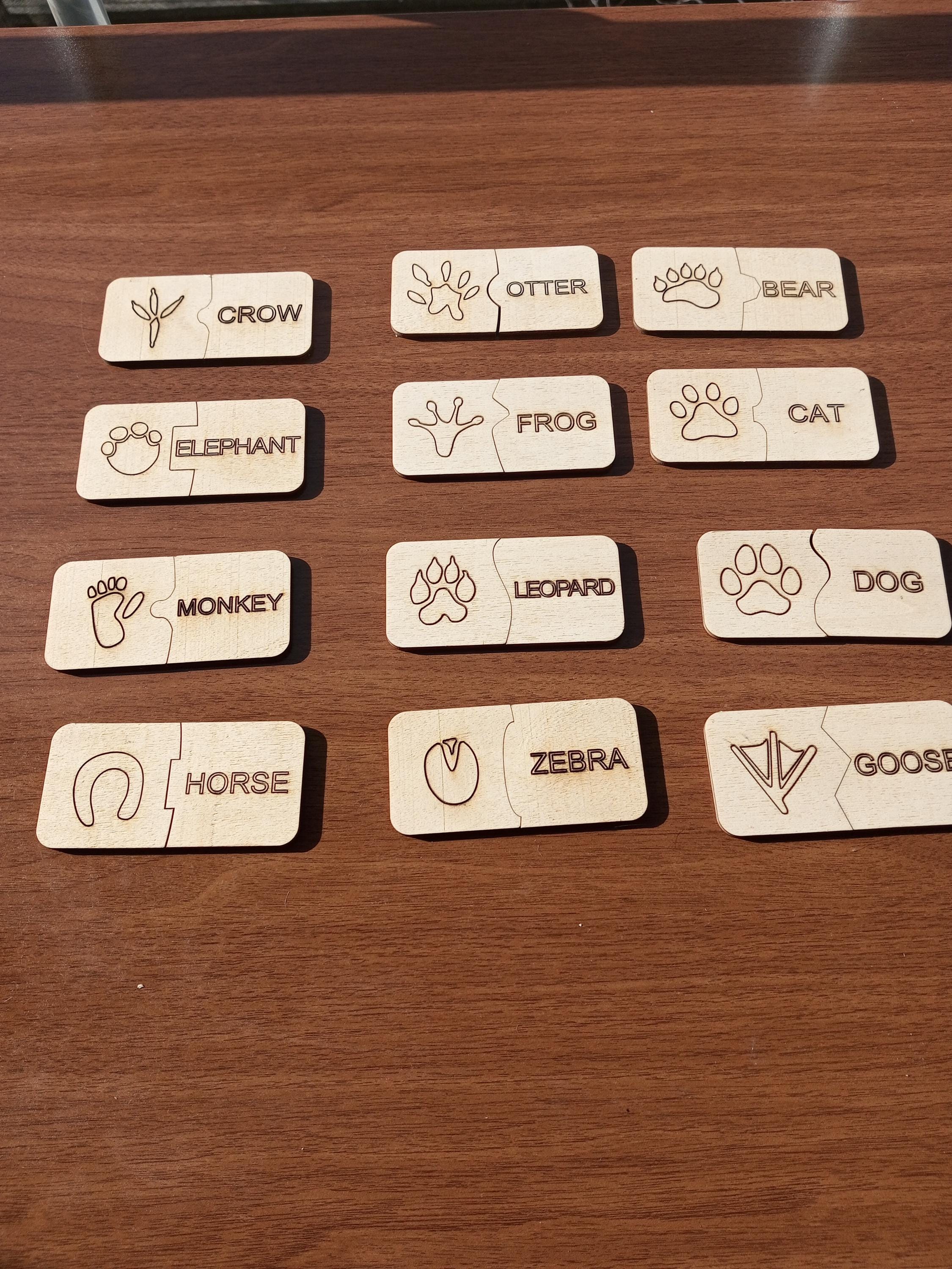 Wooden Animal Tracks Matching Game, Educational Puzzle for Kids ...