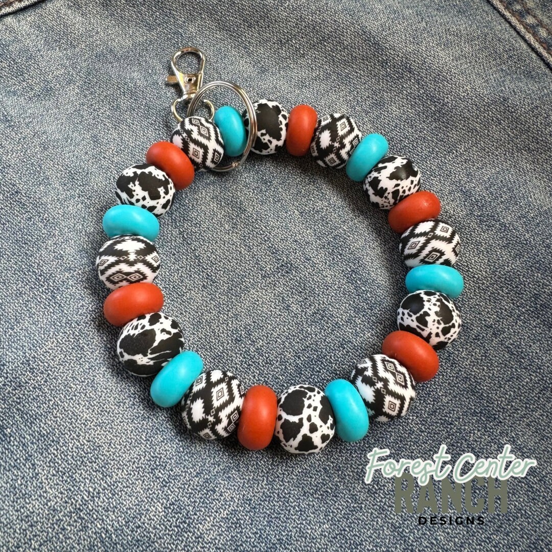 The Cassidy Wristlet Keychain- Aztec & Cowhide Wristlet, Western Gifts ...