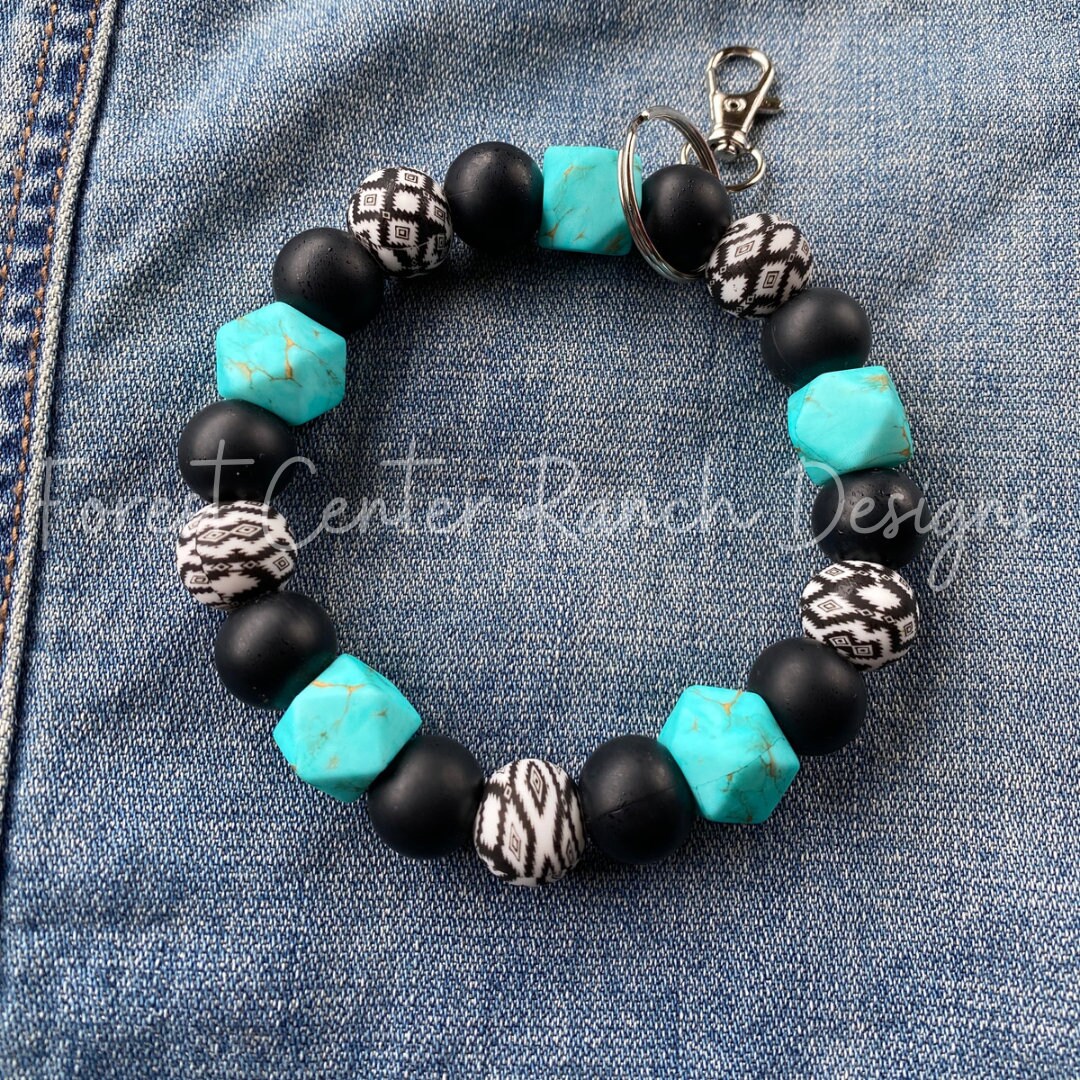 The Aztec Colletion Turquoise Black Diamond Wristlet Keychain - Etsy