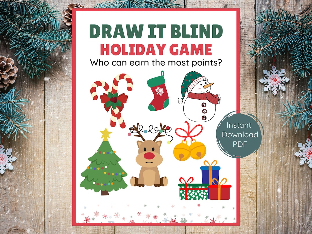 Draw It Blind Holiday Game Printable Christmas Game Fun Christmas Party ...