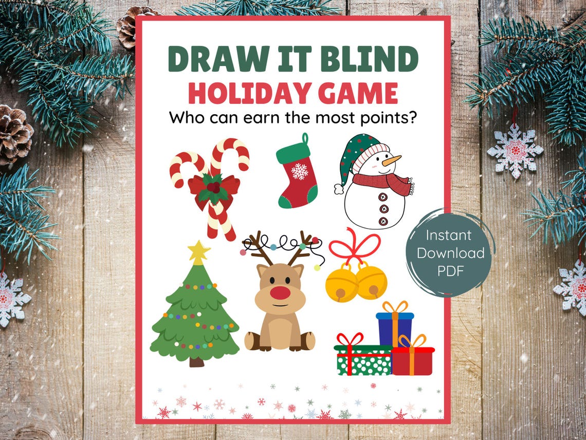 Draw It Blind Holiday Game Printable Christmas Game Fun Christmas Party ...