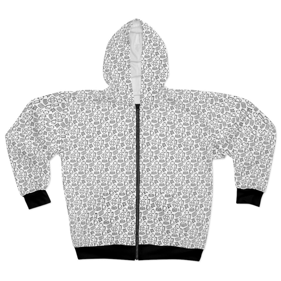 White Designer FPS Gaming Zipped Jacket Unisex Zip Hoodie for Gamers ...