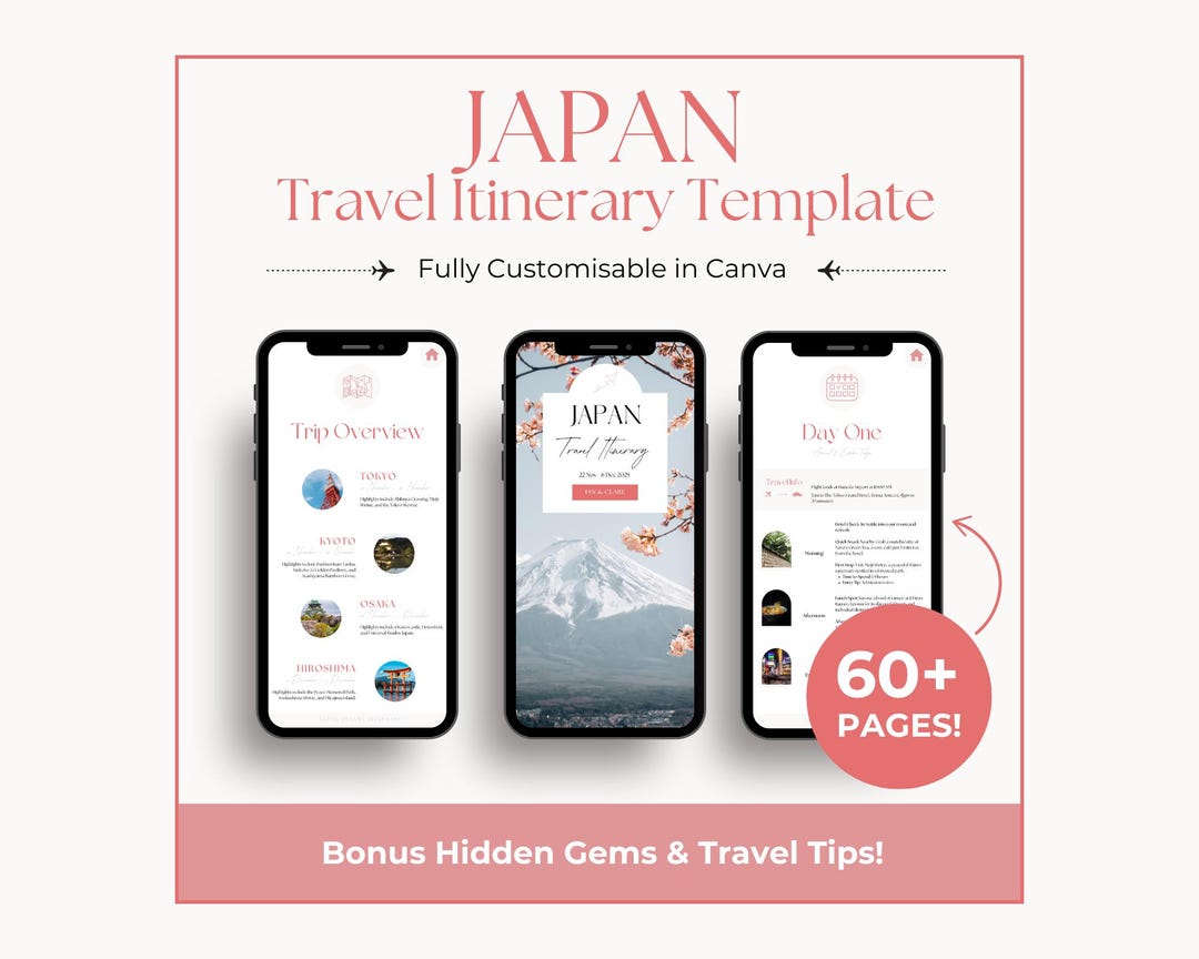 Japan Travel Itinerary Template | 60+ Pages Customisable Mobile Travel ...